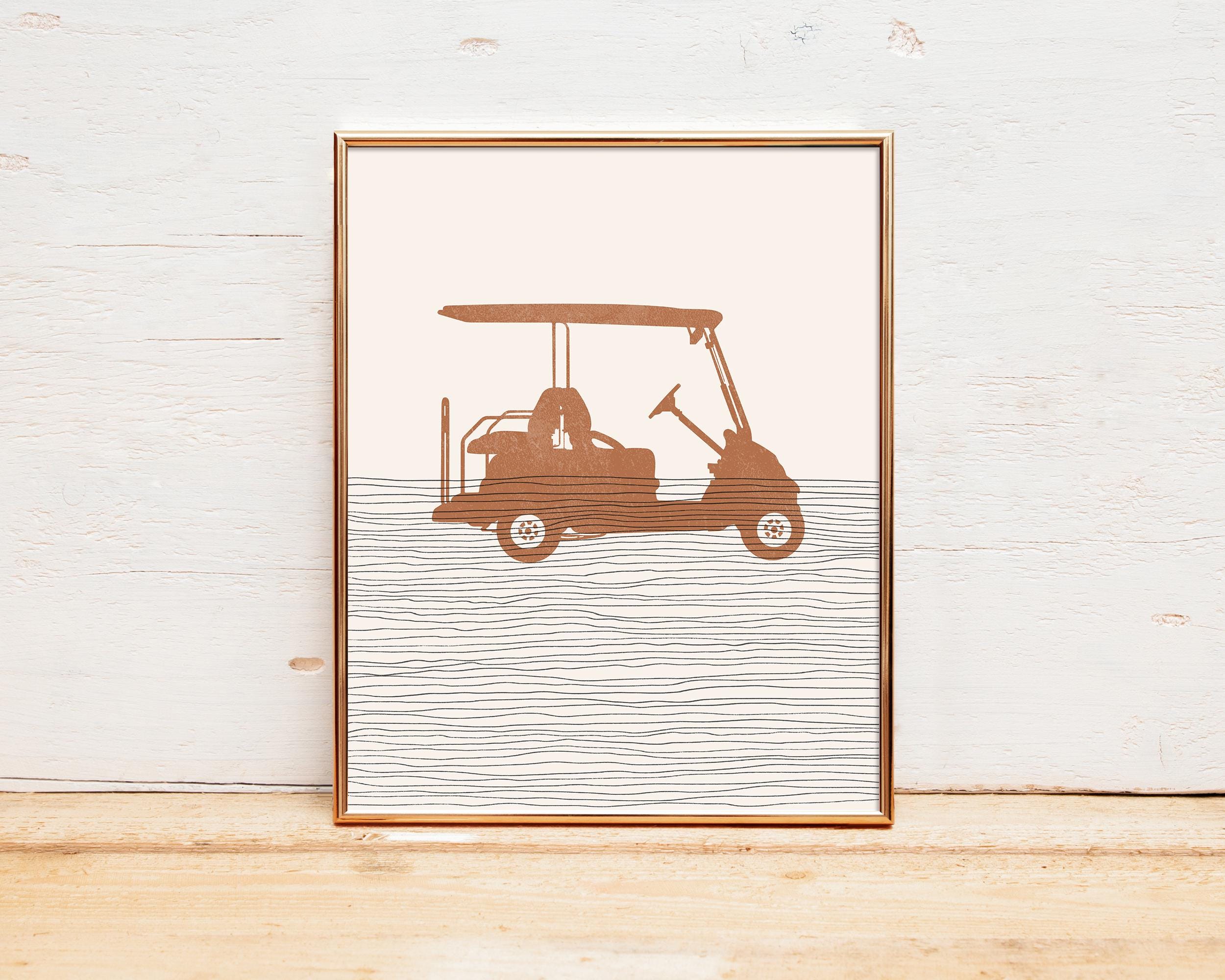 Boho Golf Cart Art - Golf Cart Wall Art / Decor, Minimalist Golfer ...