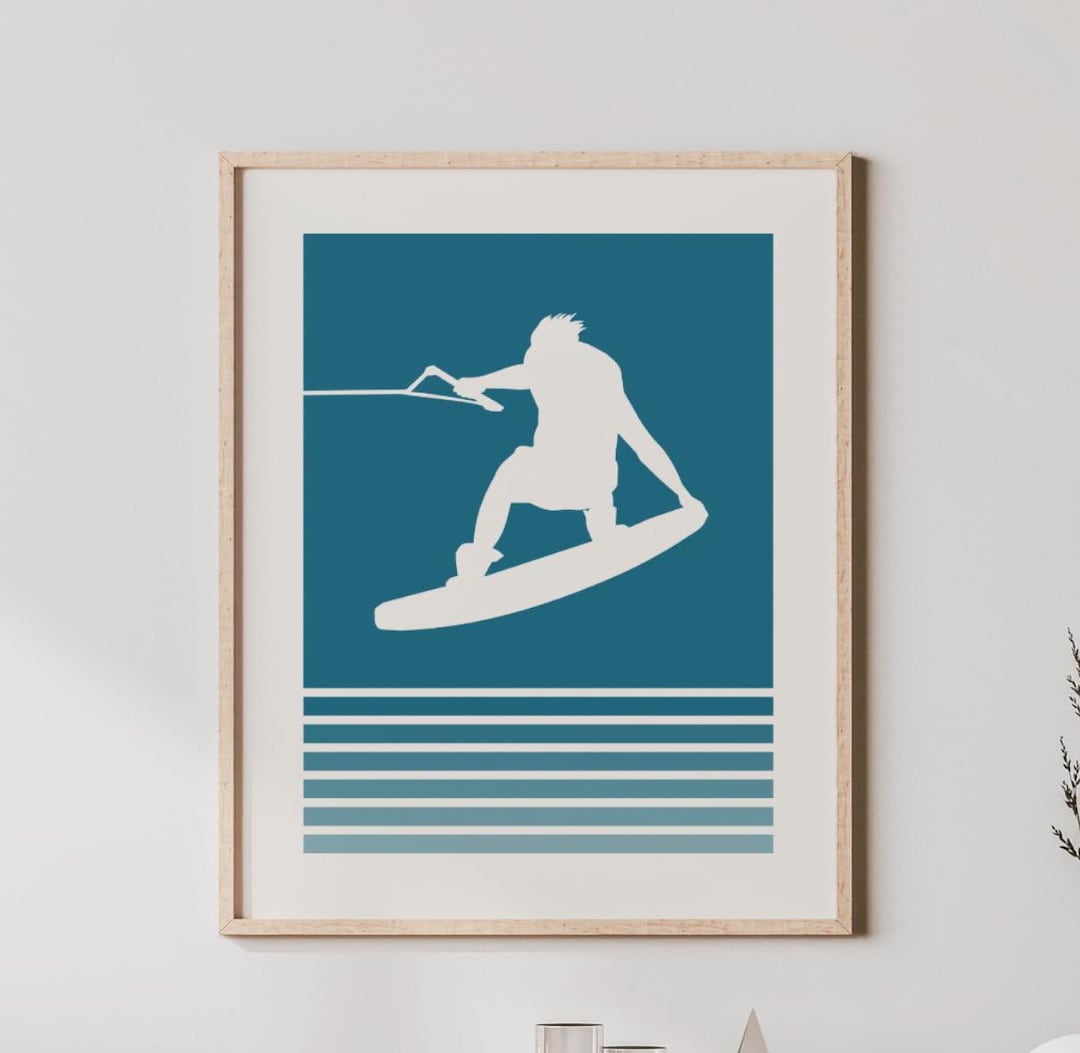 Wakeboarding Art - Retro Gradient Lines - Male Wakeboarder Print ...