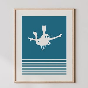 Scuba Diving Art - Retro Gradient Lines - Male Scuba Diver Print, Scuba ...