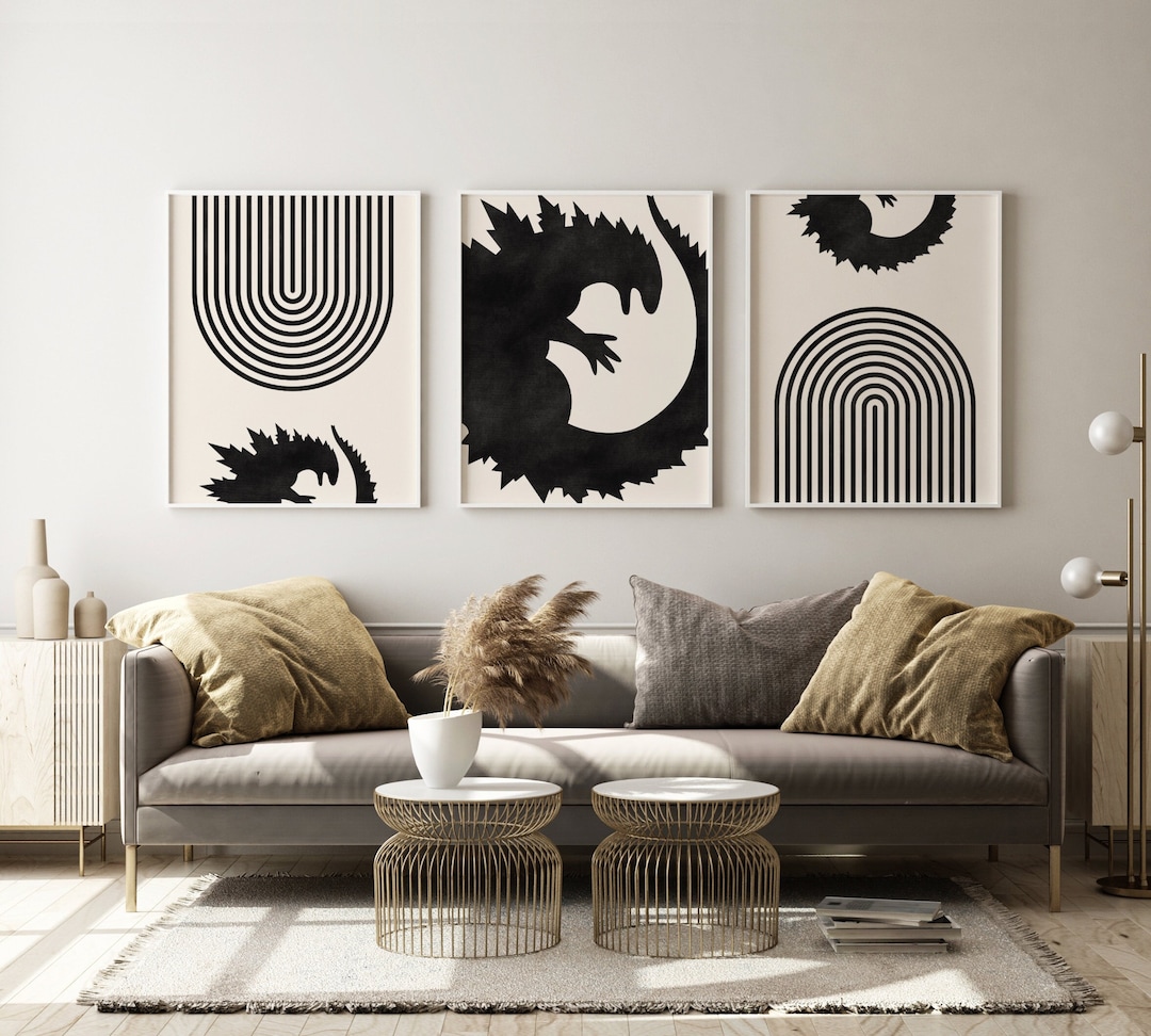 Godzilla Mid Century Modern Wall Art - Minimalist Gojira Art, ゴジラ Wall ...