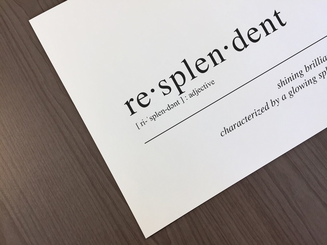 Resplendent Art Print Dictionary Definition Glowing | Etsy