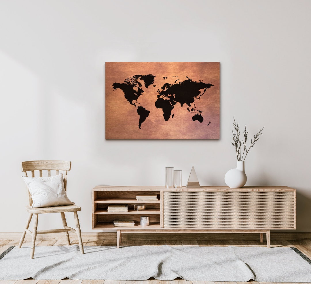 Copper Metal World Map - World Map Metal Wall Art, Map of the World on ...