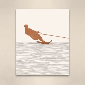 Boho Water Skiing Art - Water Skiing Wall Art / Decor, Minimalist Water ...