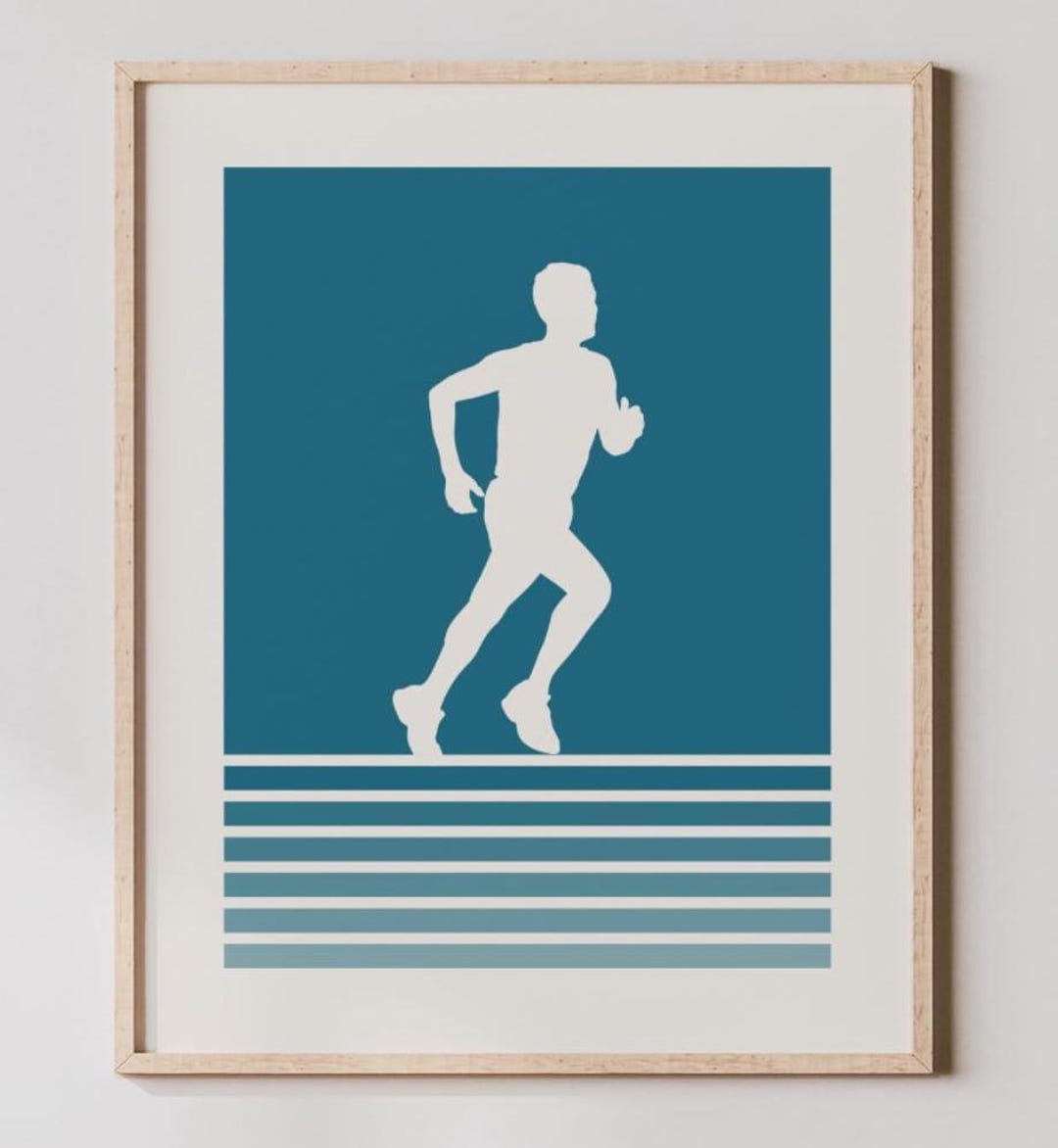 Running Art - Retro Gradient Lines - Male Runner Print, Running Wall ...