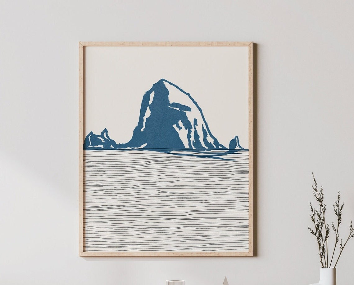 Haystack Rock Art Print - Cannon Beach, Oregon - Haystack Rock Outline ...