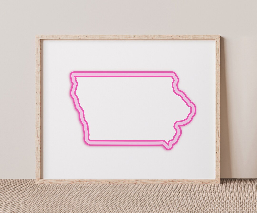Pink Iowa Art - Bright Pink Map of Iowa, Wall Decor, Iowan Poster Print ...