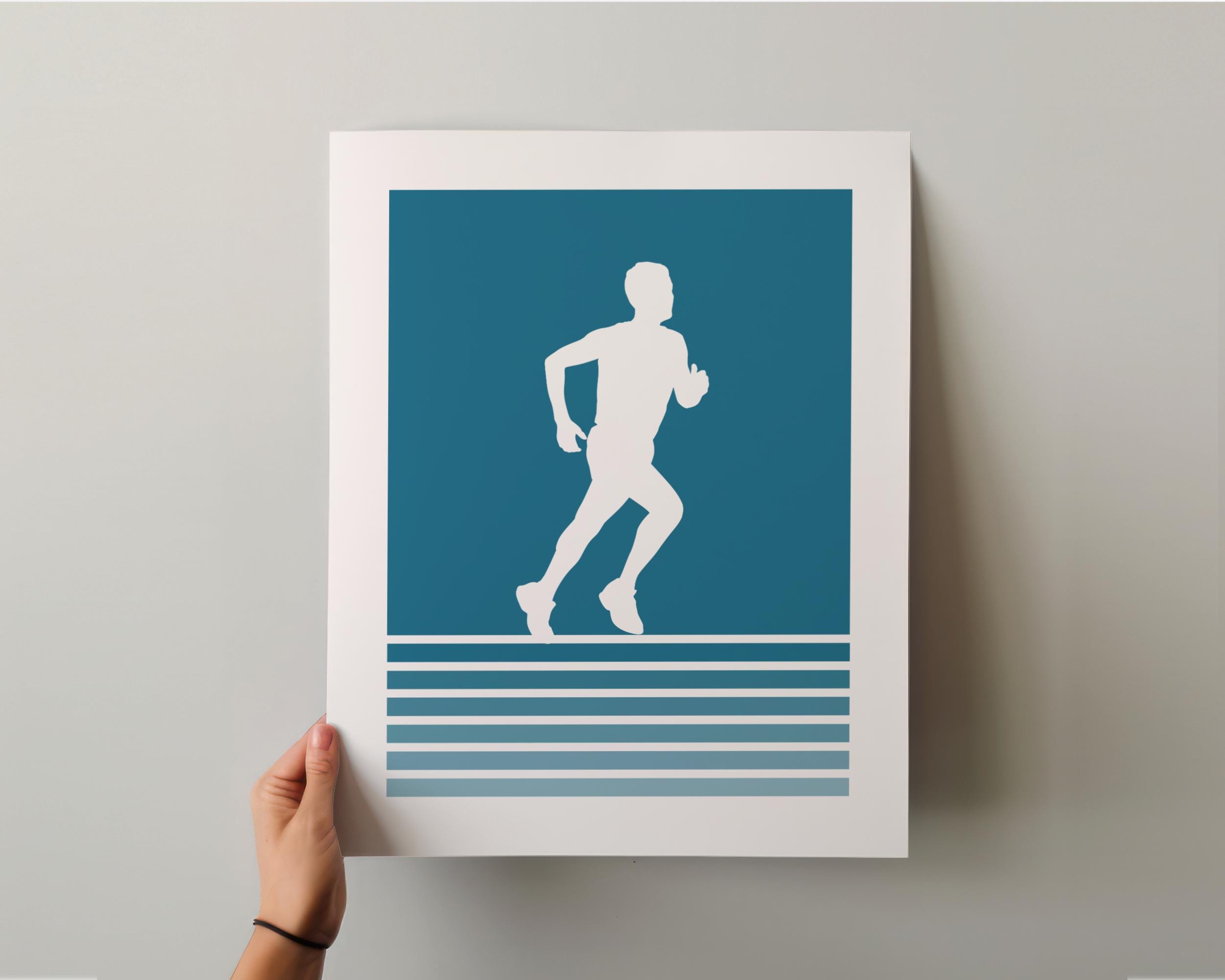 Running Art - Retro Gradient Lines - Male Runner Print, Running Wall ...