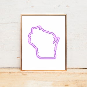 Pink Wisconsin Art Bright Pink Map of Wisconsin, Wall Decor, Wisconsin ...