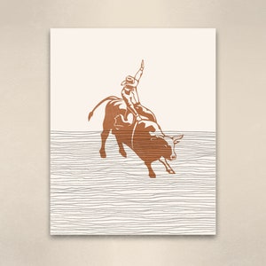 Boho Bull Riding Art - Bull Riding Wall Art / Decor, Minimalist Bull ...