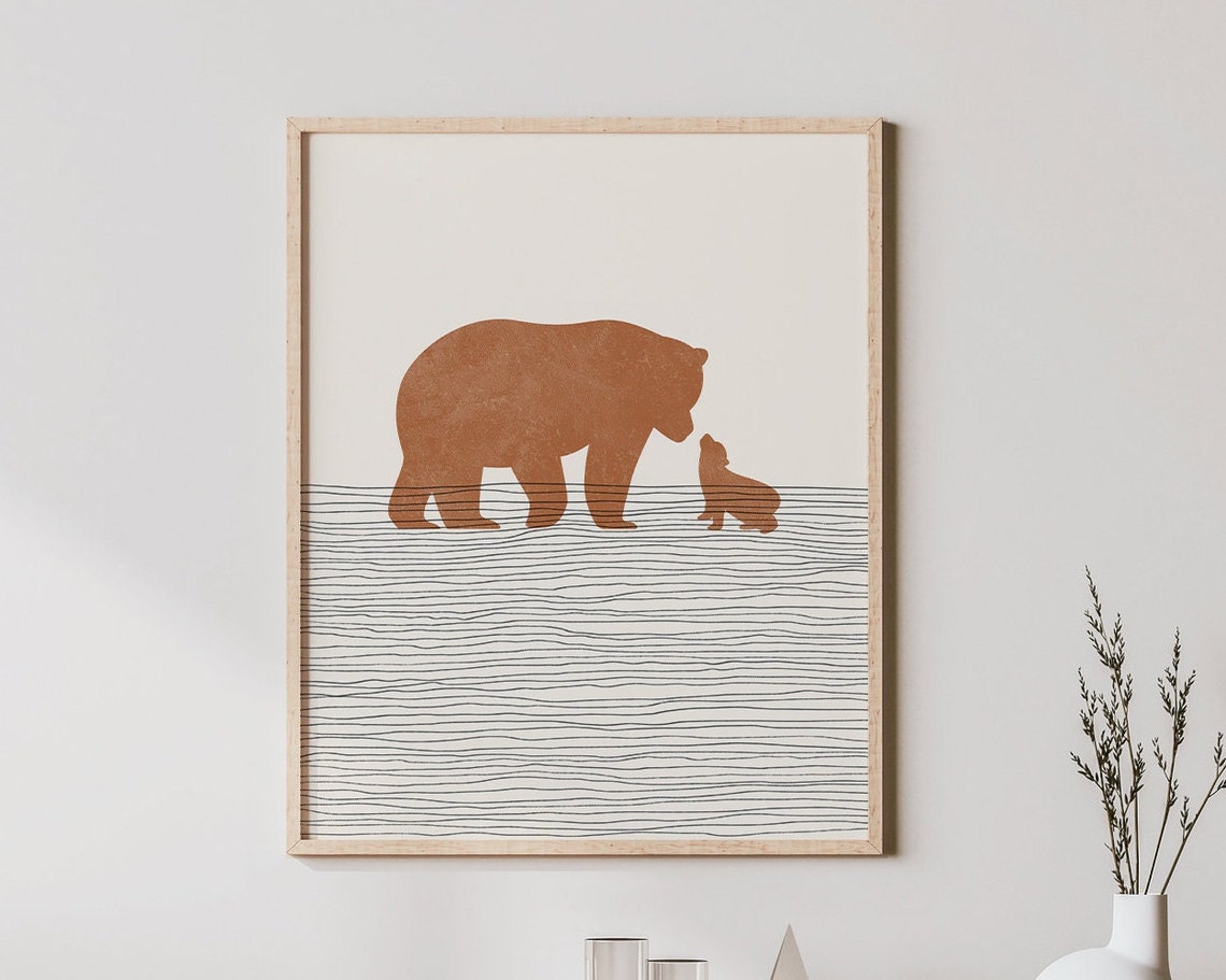 Mama Bear & Cub Print Boho Mama Bear and Cub Wall Art Decor - Etsy