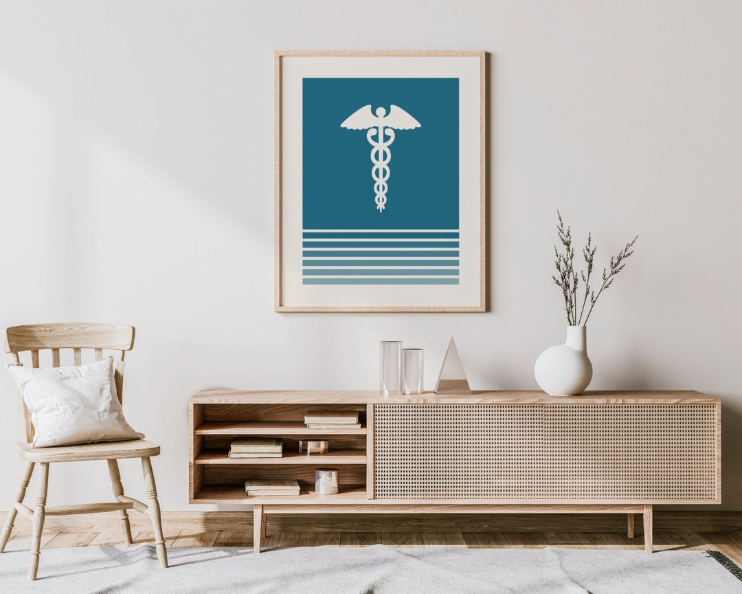 Caduceus Art - Doctor Print, Retro Colored Caduceus Poster, Caduceus ...