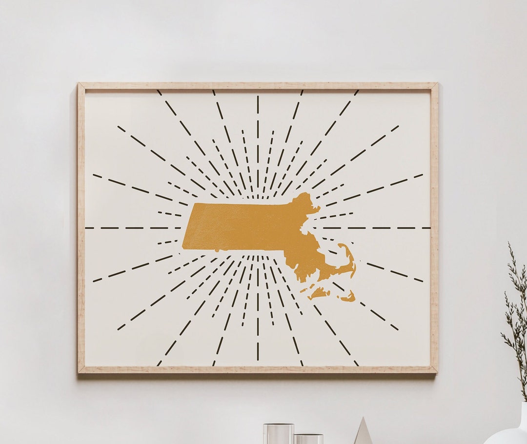Massachusetts Boho Wall Art - Bohemian Decor, Massachusetts Boho Print ...