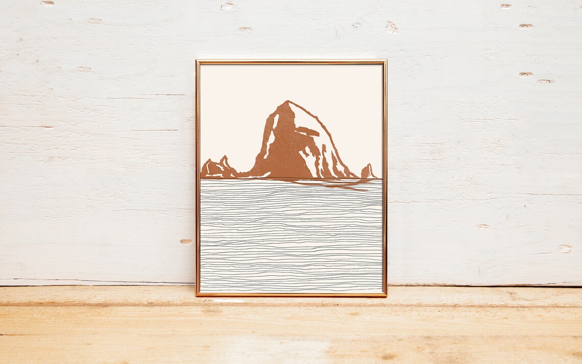 Haystack Rock Art Print - Cannon Beach, Oregon - Haystack Rock Outline ...
