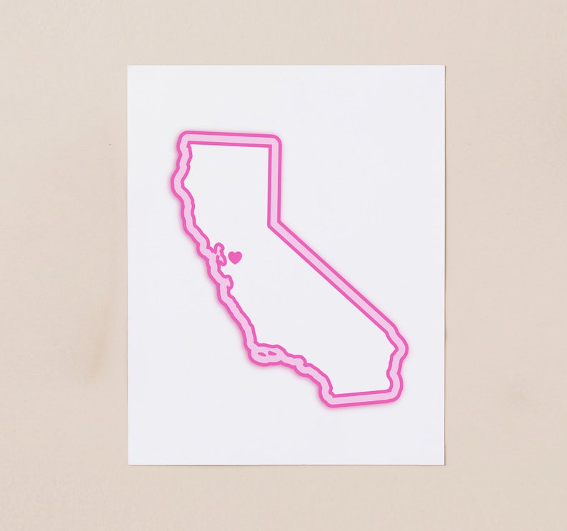 San Ramon California Art - Map With Heart, Pink San Ramon Print ...