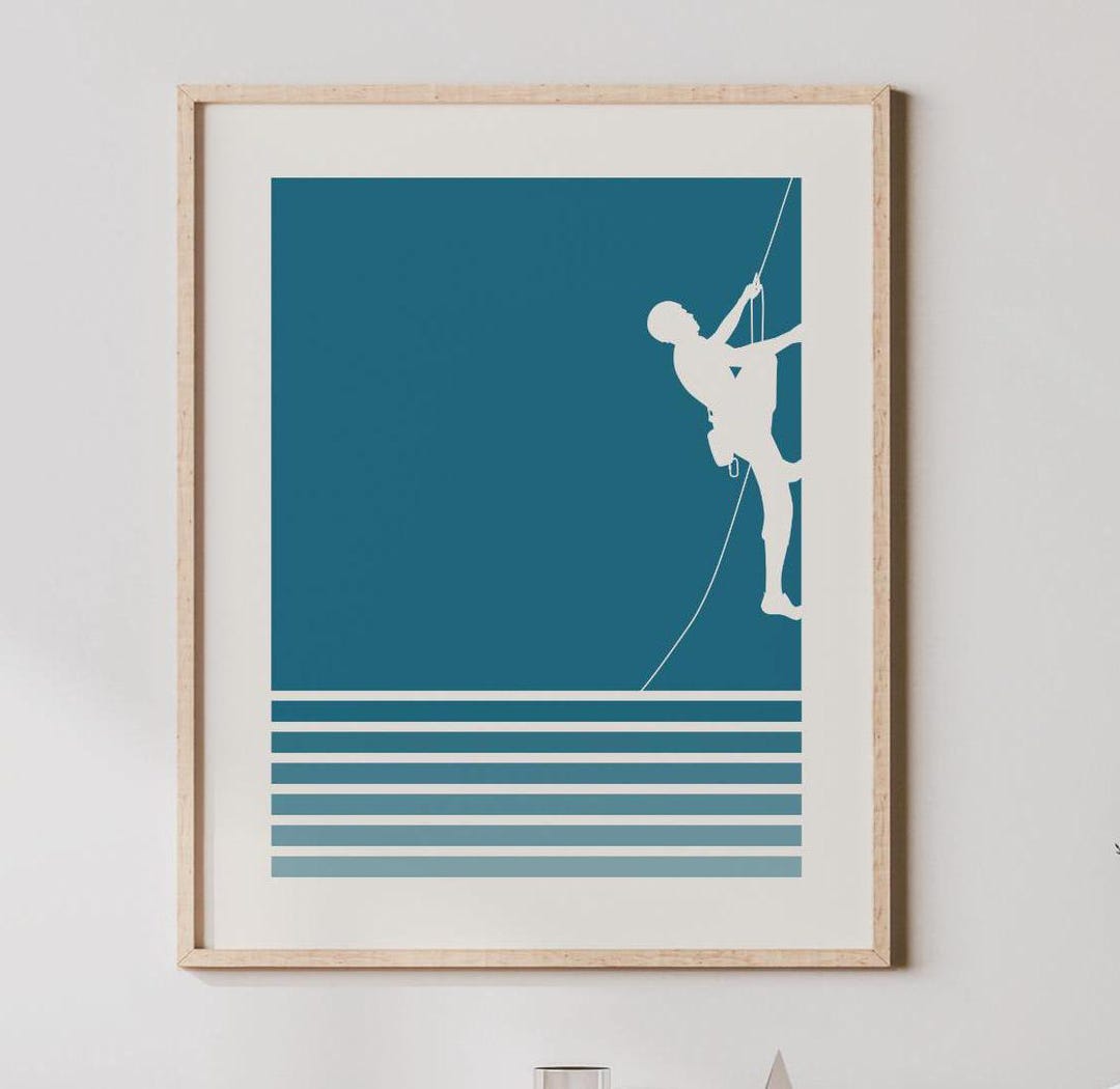 Rock Climbing Art - Retro Gradient Lines - Male Rock Climber Print ...