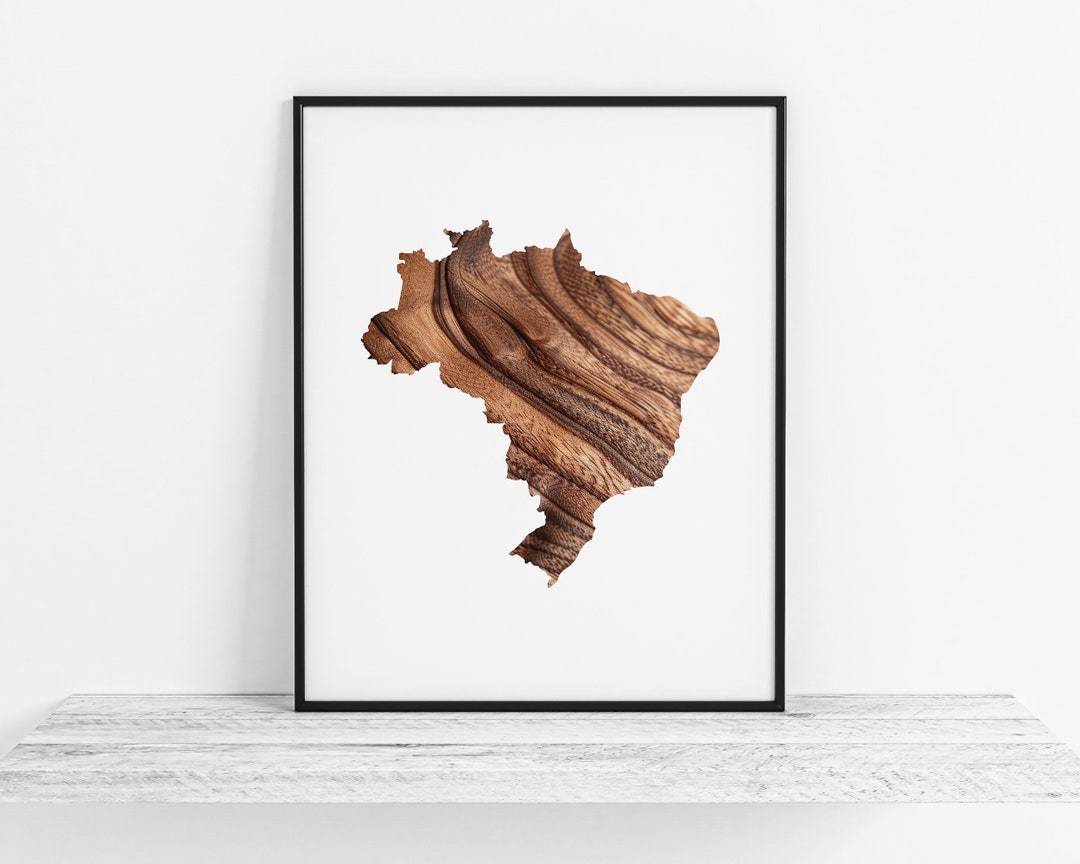 Map of Brazil W/ Wood Grain Overlay - Brazil Art Print, Brazil Map ...