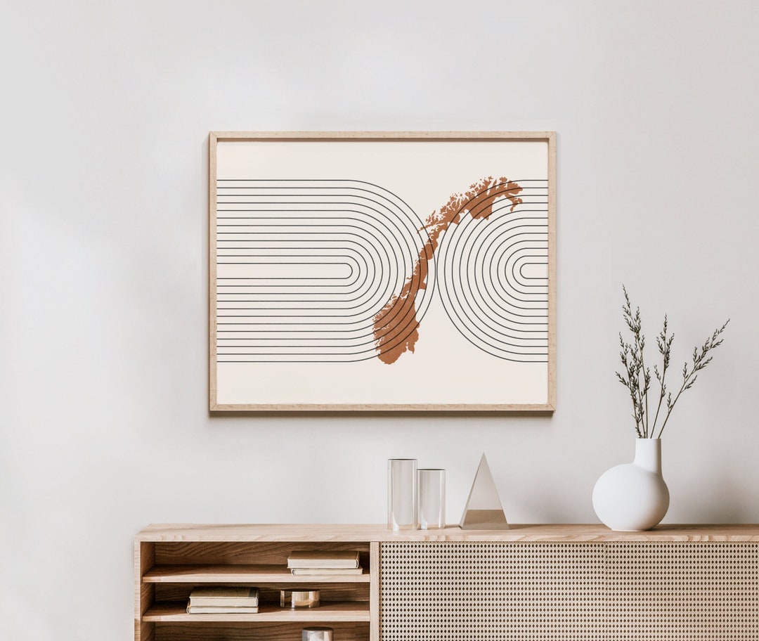 Norway Wall Art - Mid Century Norway Map, Retro Norway Wall Decor ...