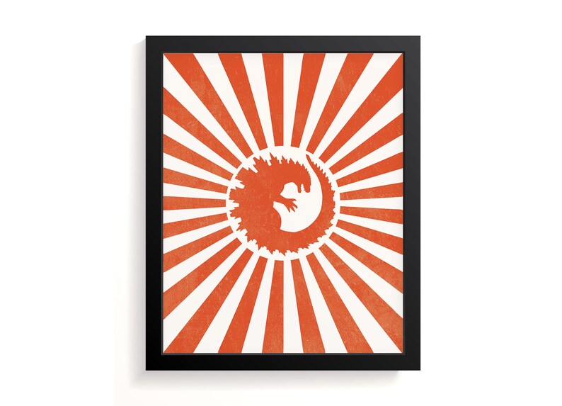 Godzilla Red Sun Mid Century Print Modern Boho Godzilla Wall - Etsy