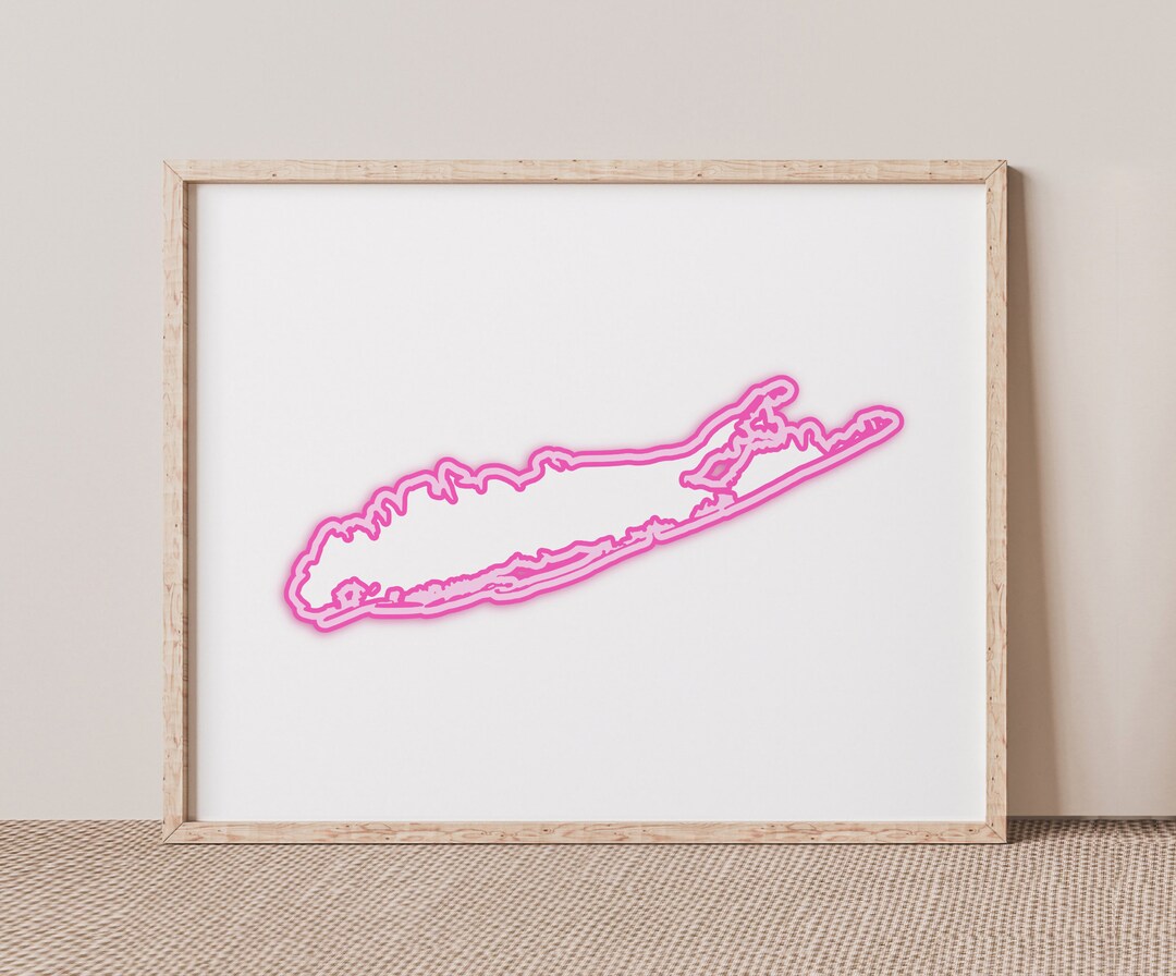 Pink Long Island Art - Bright Pink Map of Long Island, Wall Decor, Long ...