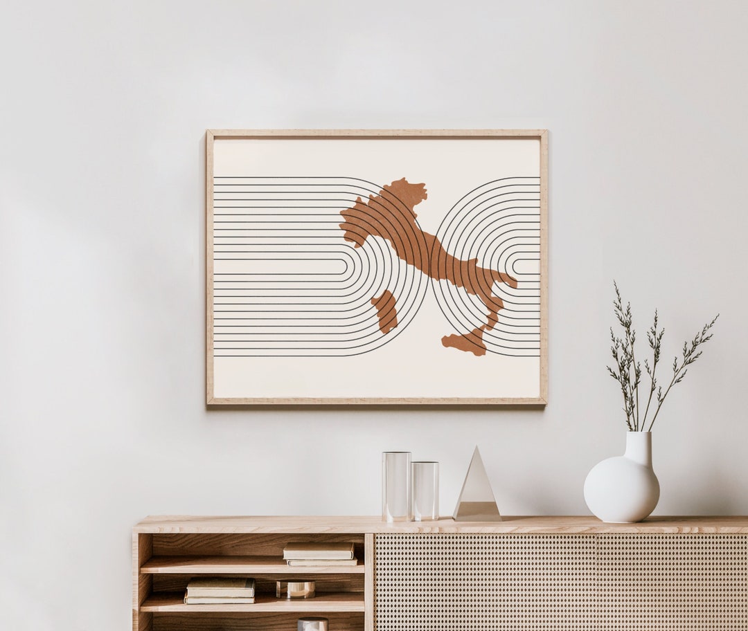 Italy Wall Art - Mid Century Italy Map, Retro Italy Wall Decor / Poster ...