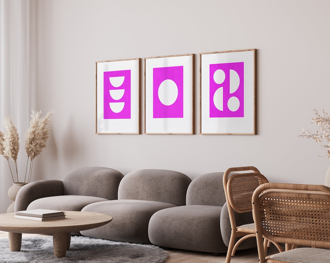Magenta Wall Art - Minimalist Geometric Prints - Mid Century Modern ...