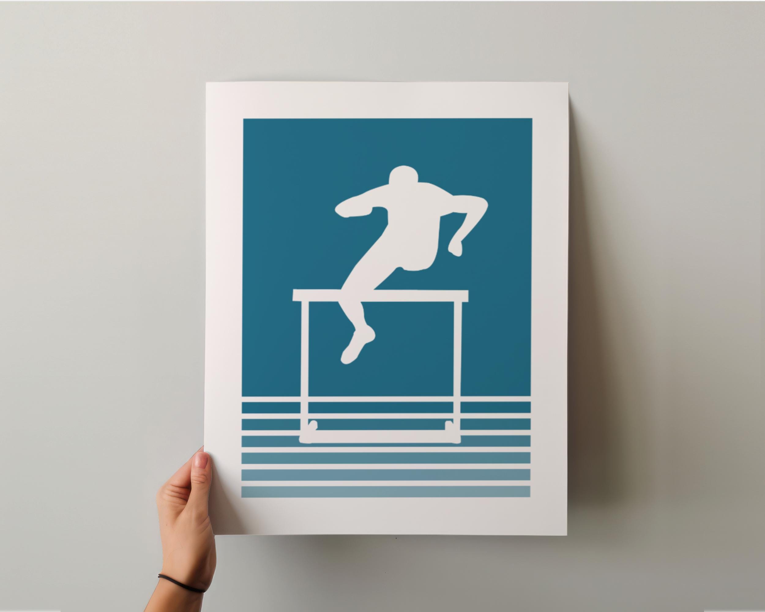 Hurdling Art - Retro Gradient Lines - Male Hurdler Print, Hurdling Wall ...