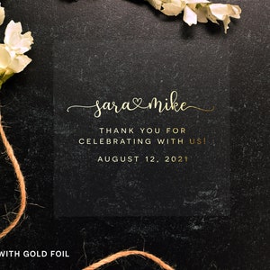 Personalized Heart Swash Name Sticker Labels - Wedding Favor, Gold Foil ...