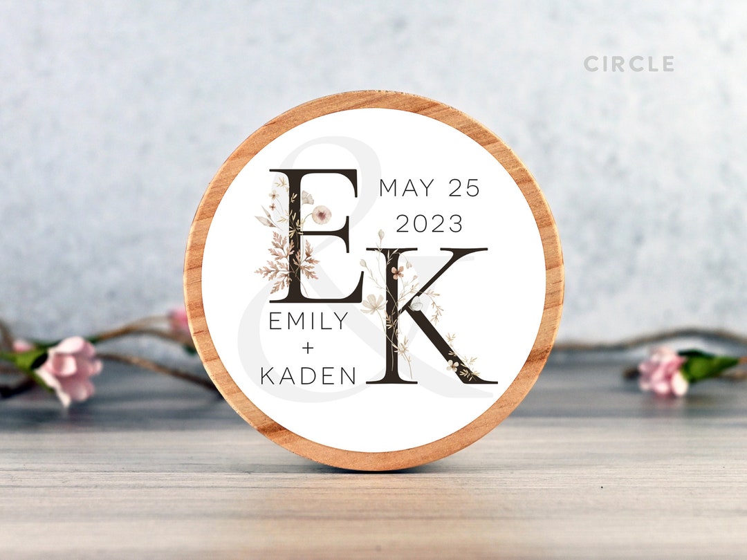 Floral Monogram Initial Custom Stickers Circle Square - Etsy
