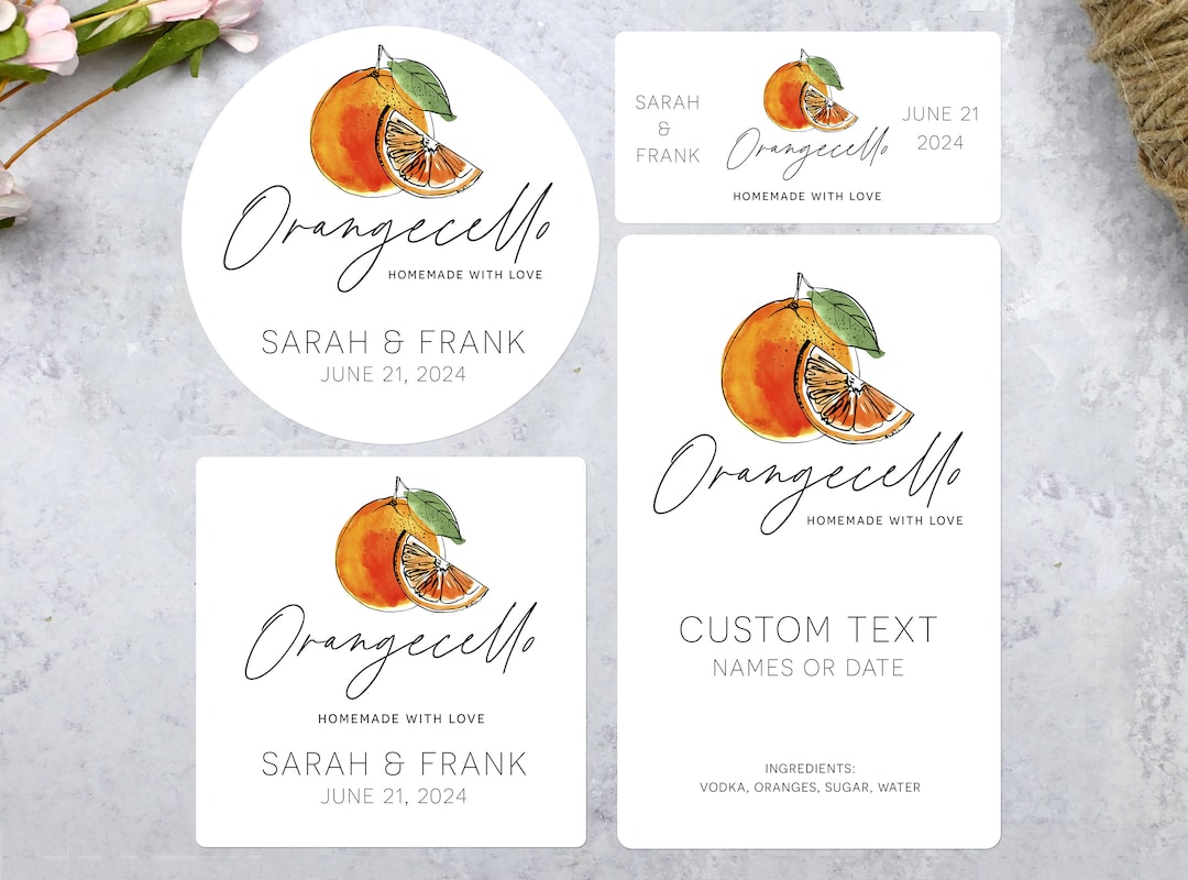 Orangecello Liqueur Sticker, Custom Orange Label, Homemade Personalized ...