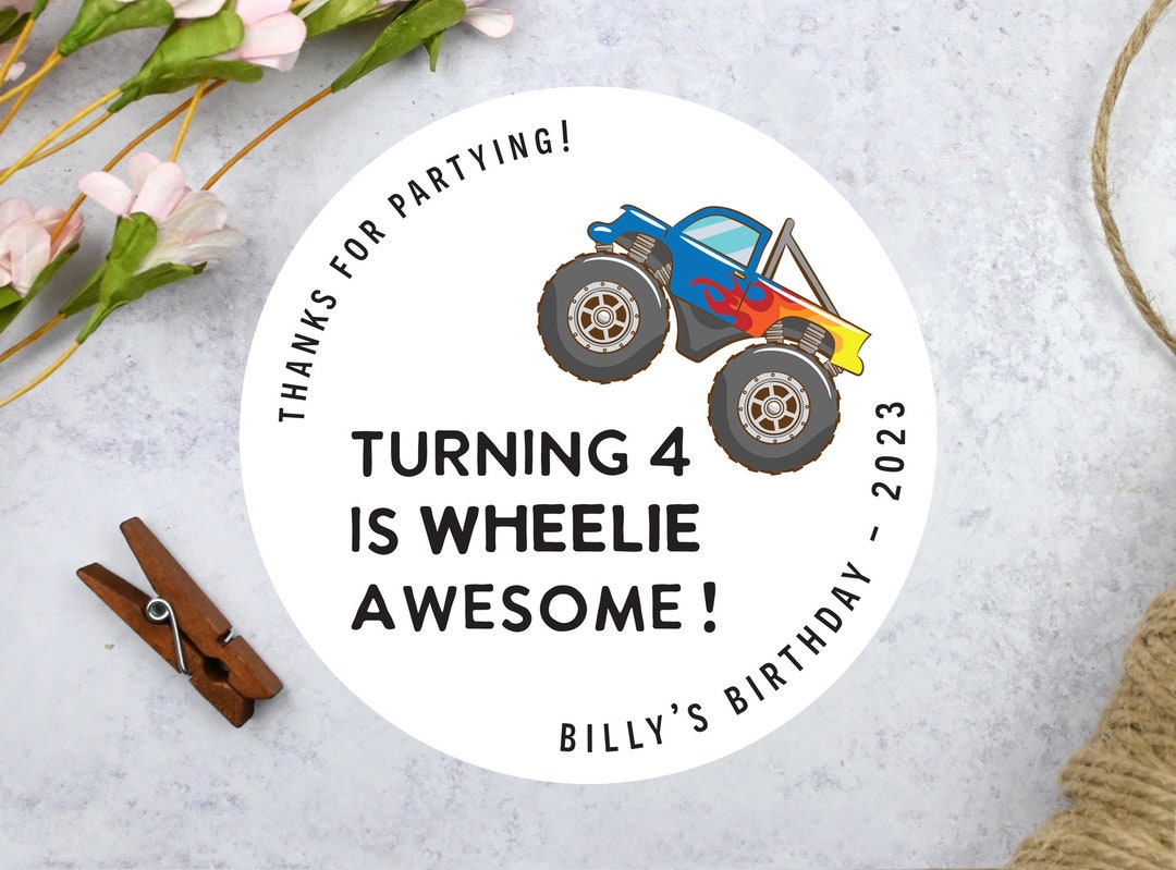 Monster Truck Birthday Sticker - Customized Personalized Kid's Party ...