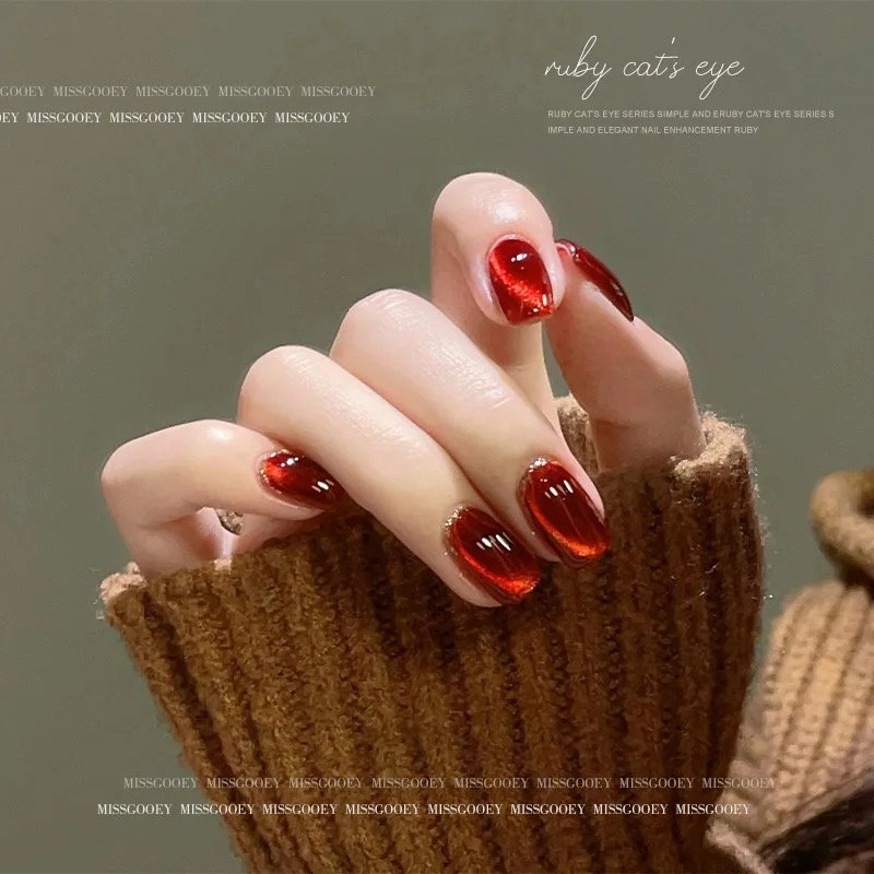 Ruby Red Magnetic Velvet Gel Nail Polish UV/LED Korean Glitter Nail Art ...