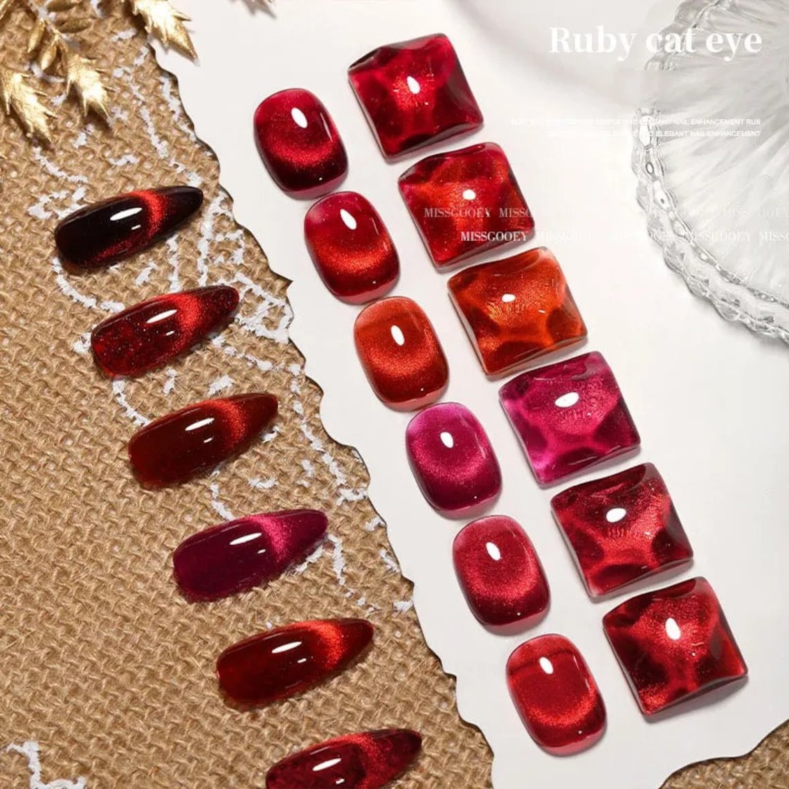 Ruby Red Magnetic Velvet Gel Nail Polish UV/LED Korean Glitter Nail Art ...