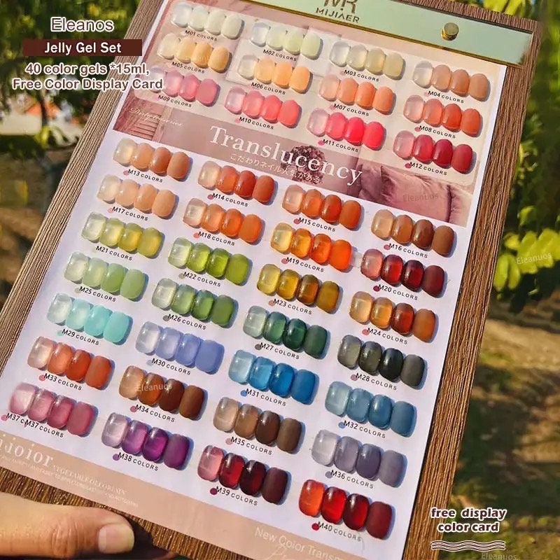 40 Pc Full Set Jelly Gel Nail Polish | Korean Sheer Salon Gel Nails ...