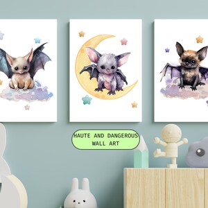 Set of 3 Baby Bat Bats Printable, Nursery Decor, Digital Download Wall ...