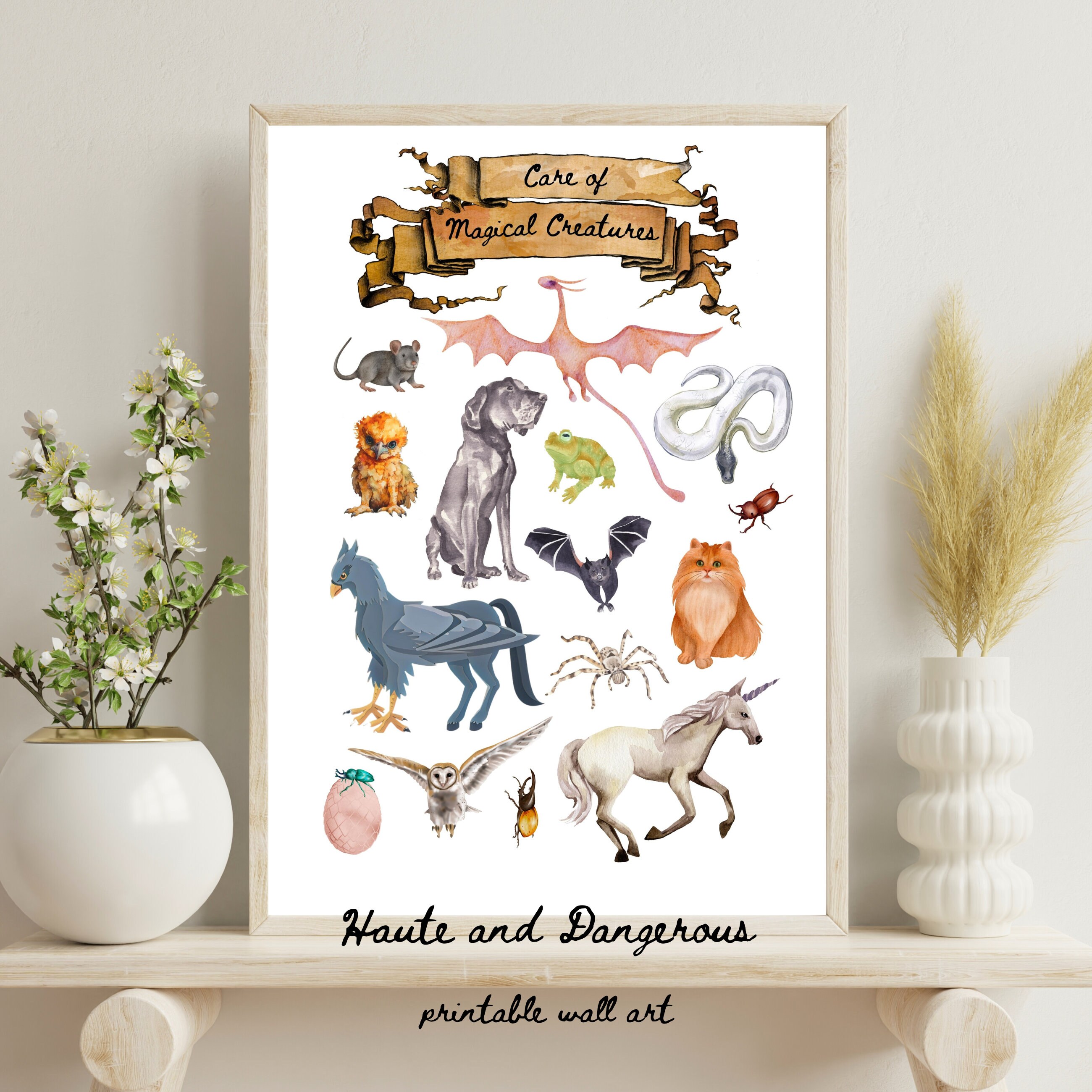 Magic Creatures Chart Print | Magical Watercolor Printable Wall Art ...