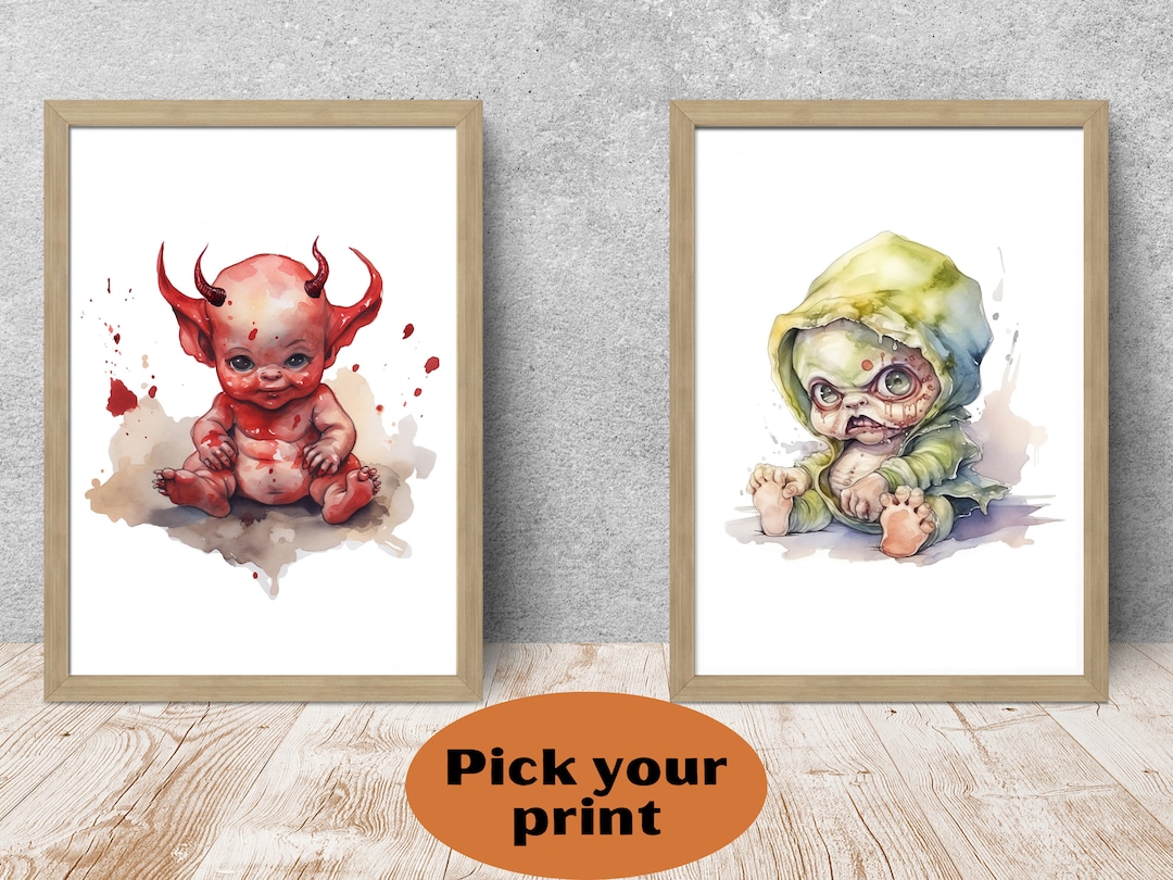 Baby Monster Art Print, Nursery Decor, Baby Devil Demon or Zombie ...