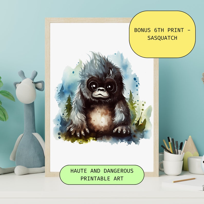 Cryptid Nursery Art Printable Set of 5, DIY Nursery Decor, Baby ...
