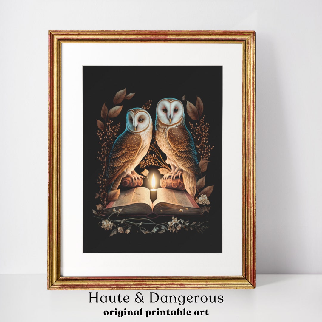 Magical Owl Painting Witch Wizard PRINTABLE Wall Art Moody Dark ...