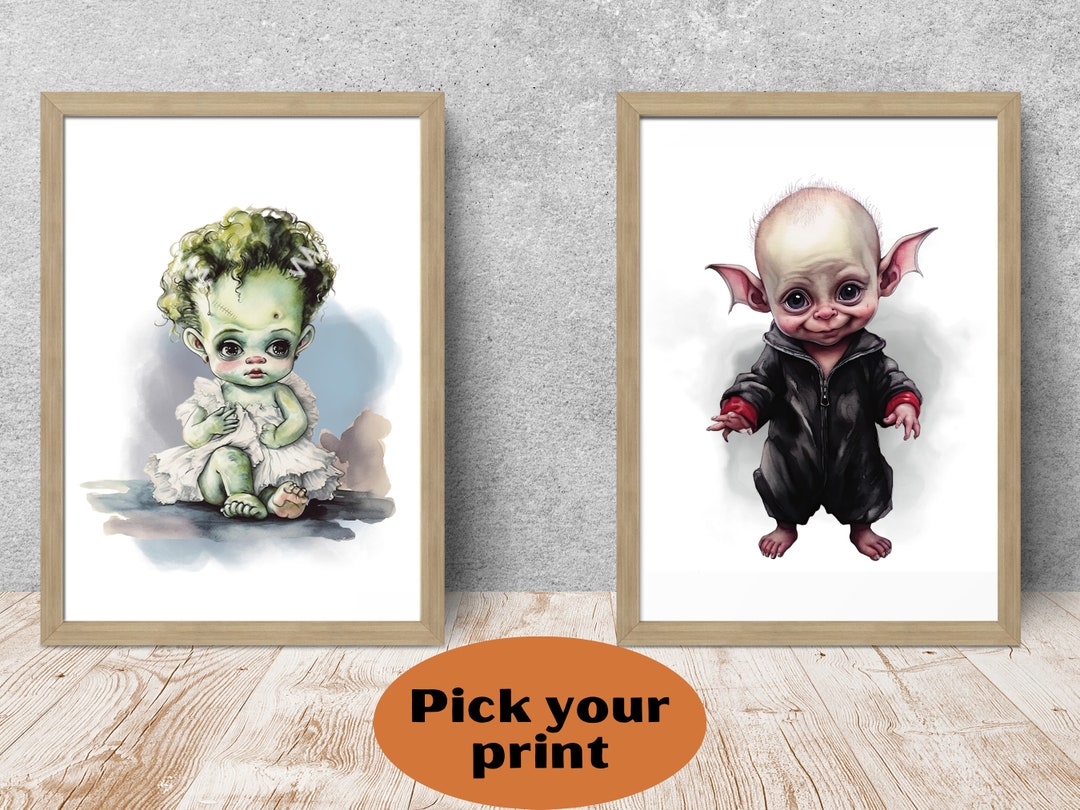 Baby Monster Art Print, Nursery Decor, Baby Nosferatu Bride ...