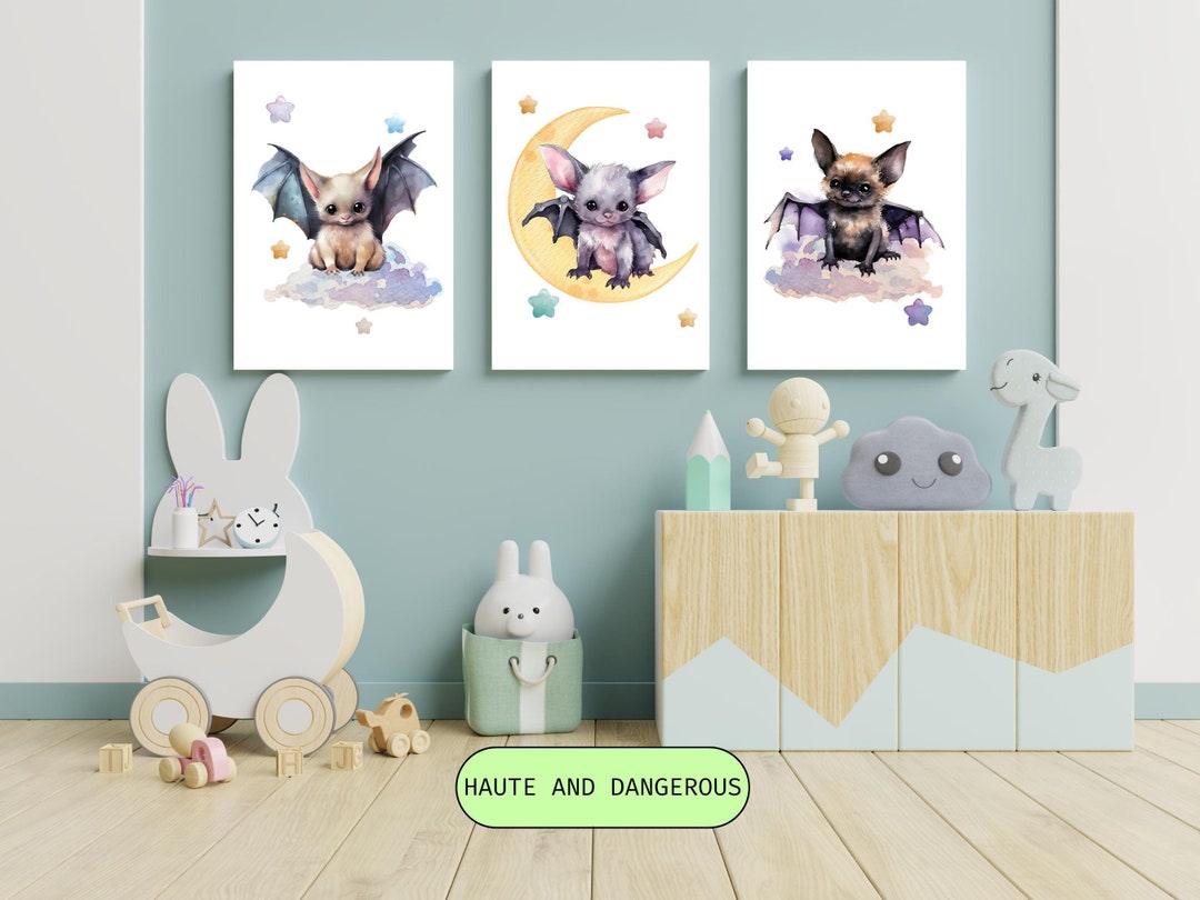 Set of 3 Baby Bat Bats Printable, Nursery Decor, Digital Download Wall ...