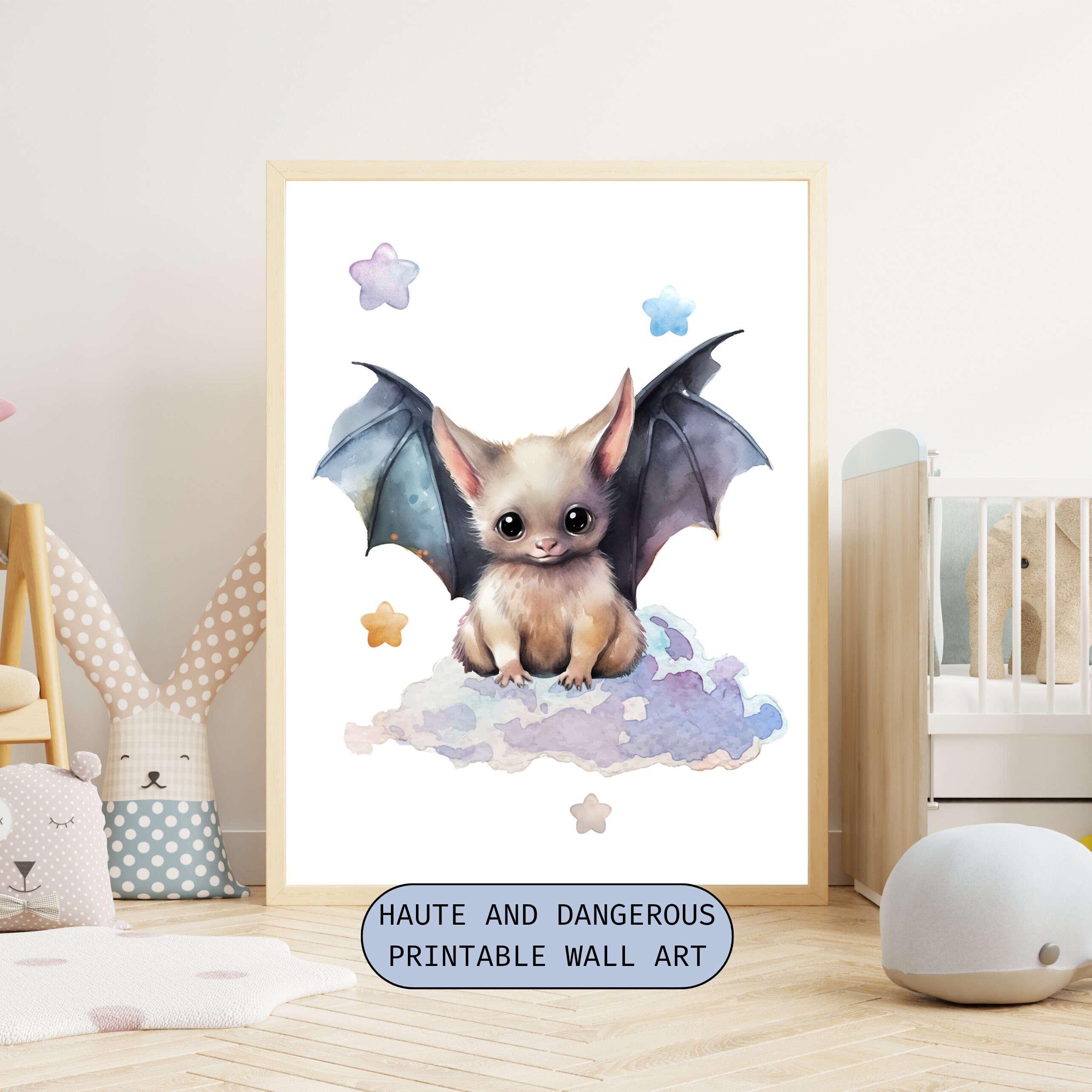 Set of 3 Baby Bat Bats Printable, Nursery Decor, Digital Download Wall ...