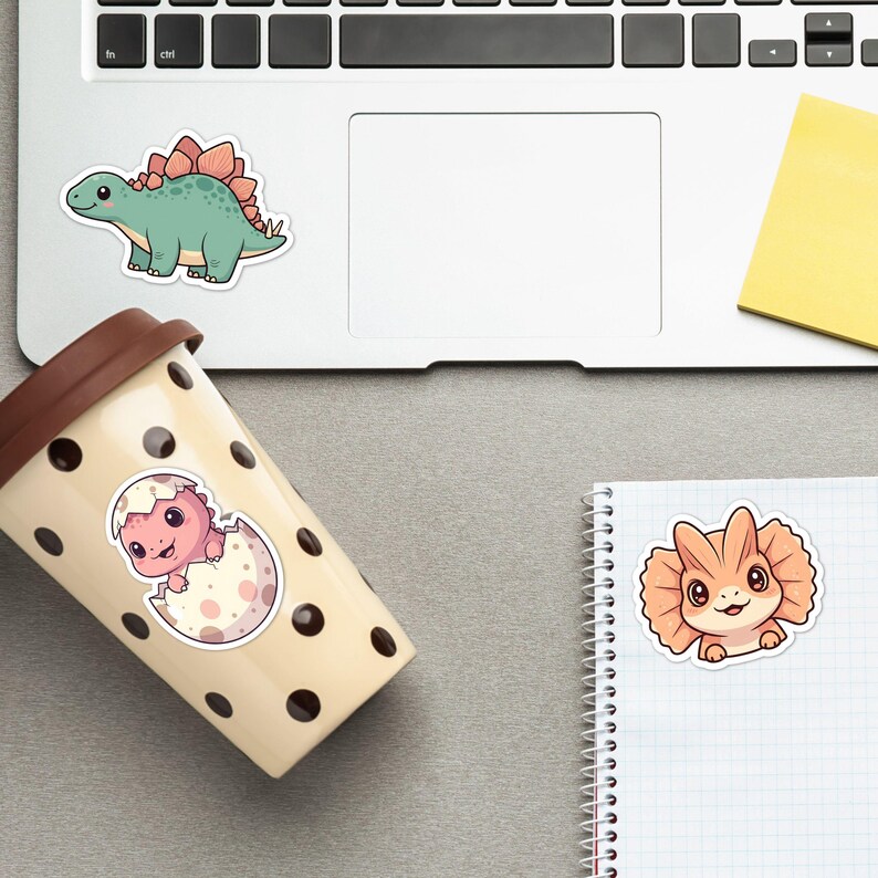 18 Cute Dinosaur Stickers Set Typography Jurassic Sticker PNG Bundle ...