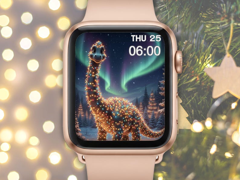 Christmas Dinosaur Apple Watch Wallpaper: Brontosaurus Lights (digital ...