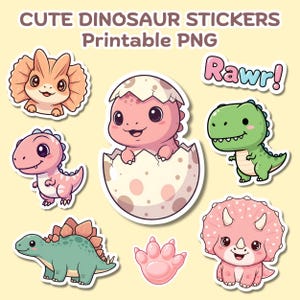 18 Cute Dinosaur Stickers Set Typography Jurassic Sticker PNG Bundle ...