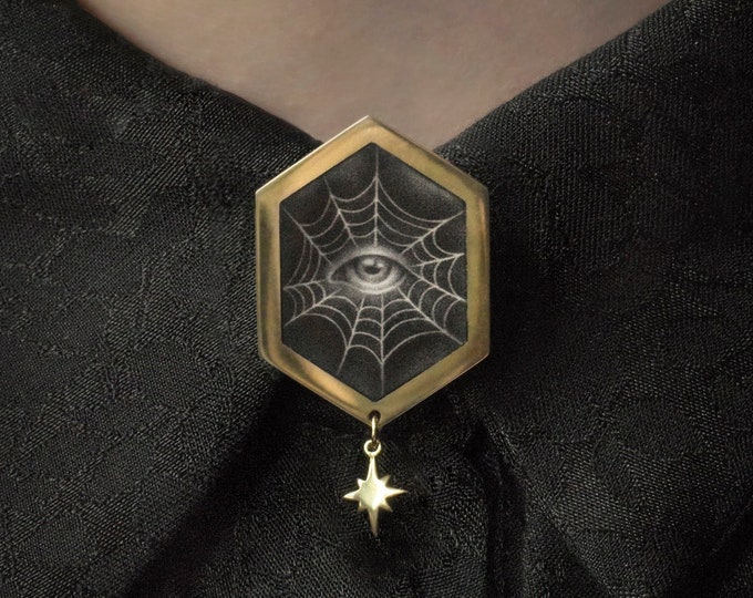 Victorian Gothic Brooch Eye in Spider's Web, Antique Cameo Style ...