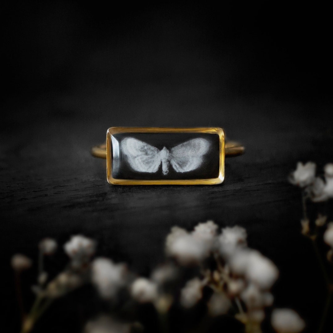 Gothic White Moth on Dark Ring, Victorian Jewelry, Goth Jewelry, Moths ...