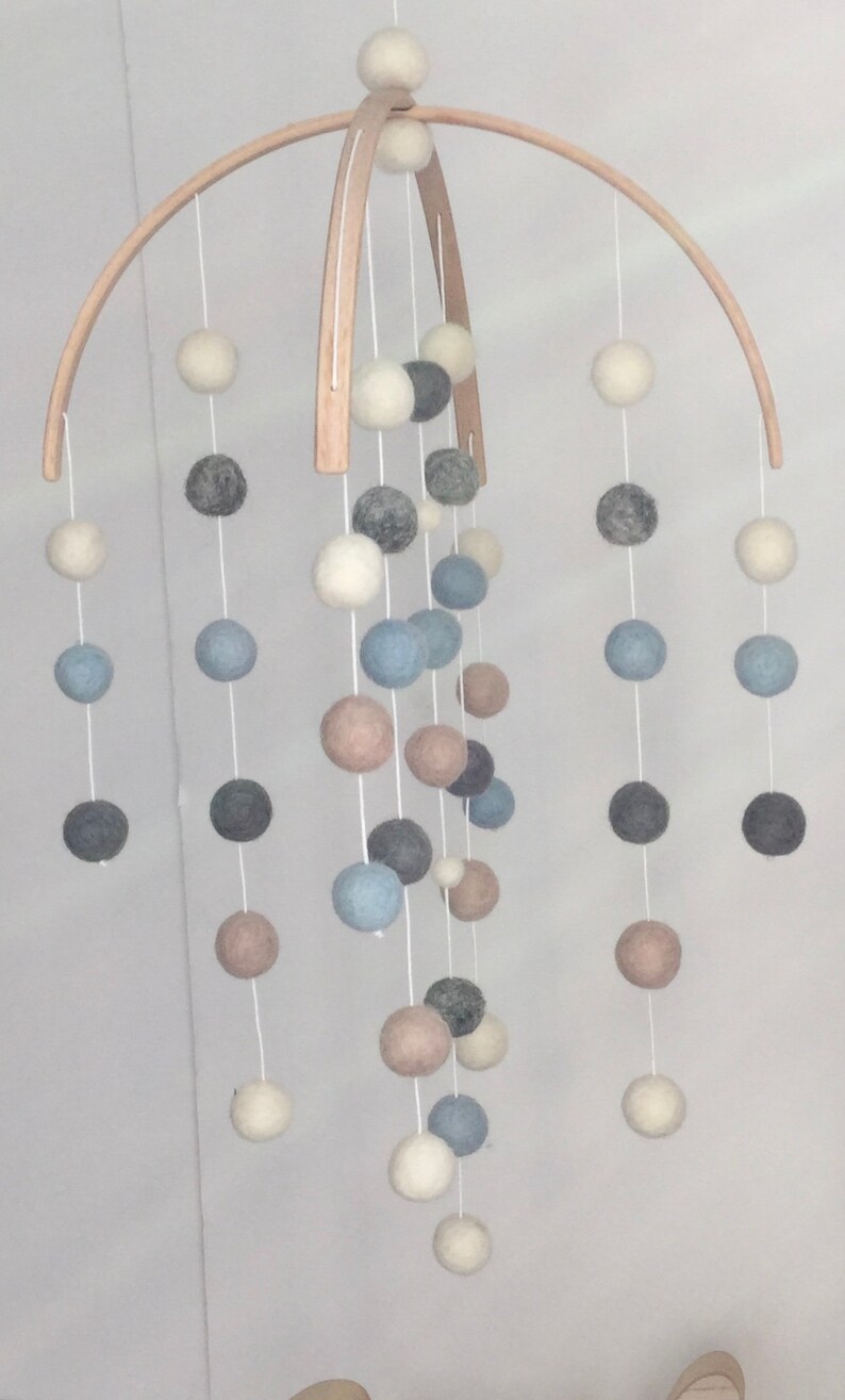 Contemporary Blue and Grey Felt Ball Mobile Baby Nursery | Etsy