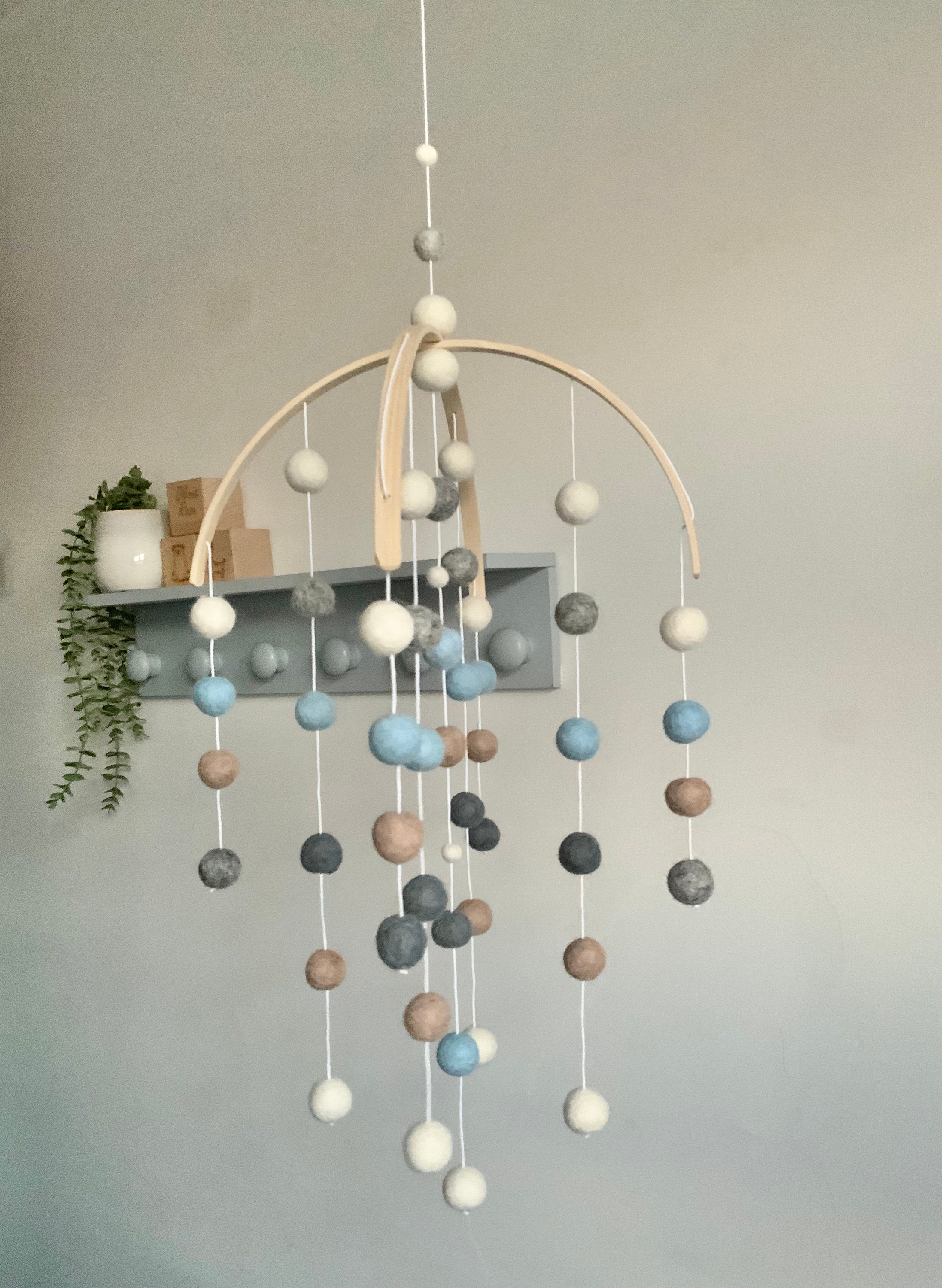 Contemporary Blue and Grey Felt Ball Mobile Baby Nursery - Etsy