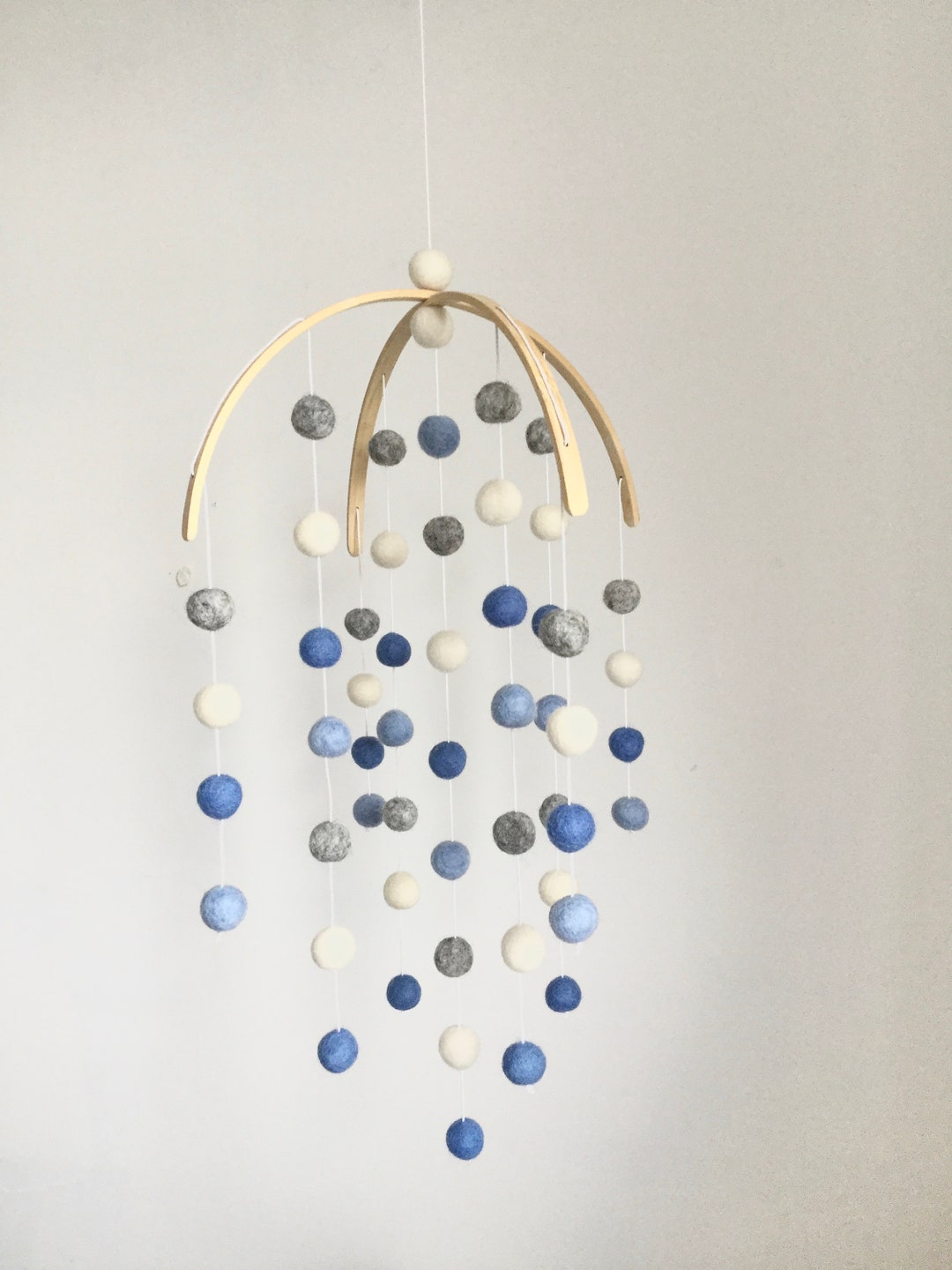 Contemporary Blue and Grey Felt Ball Mobile - Baby Nursery Mobile ...
