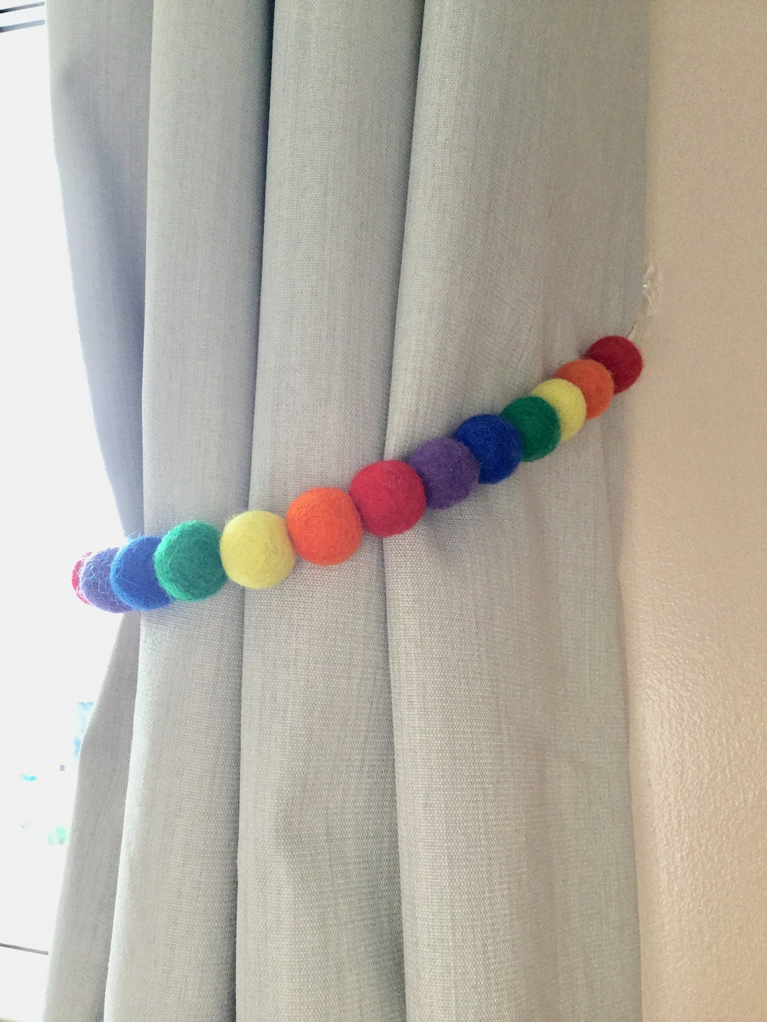 Rainbow Felt Ball Curtain Tie Back: Bright Pom Pom Decor - Etsy